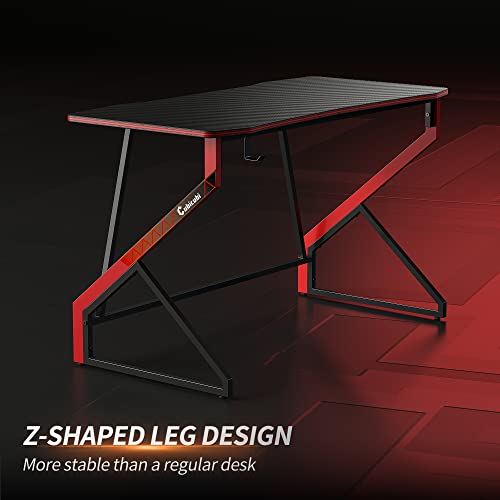 CubiCubi Simple Gaming Desk Z Shaped 40 inch Gamer Workstation, Home Computer Carbon Fiber Surface Gaming Desk PC Table with Headphone Hook