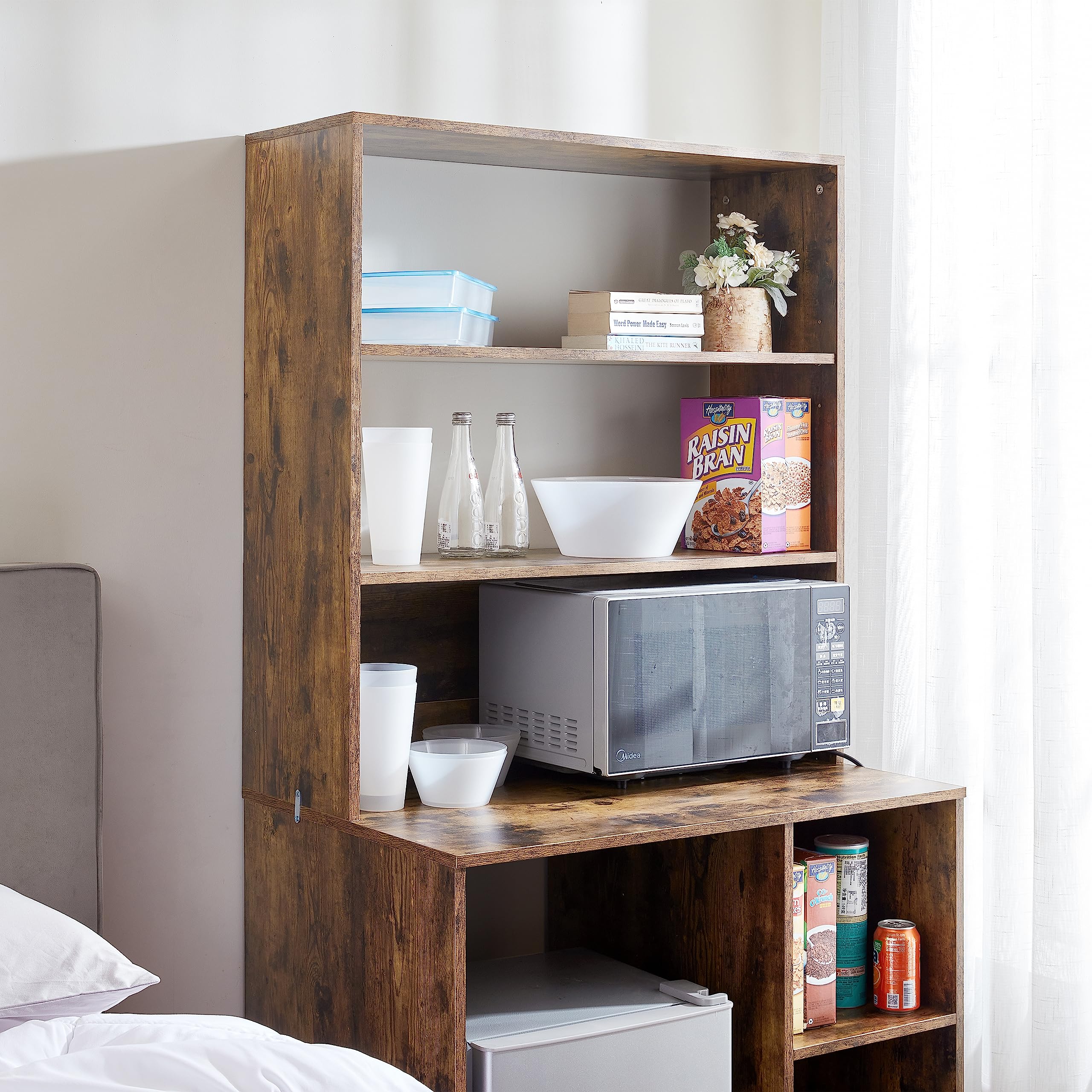 Yak About It® Mini Fridge Dorm Station with Top Shelf - Dark Wood