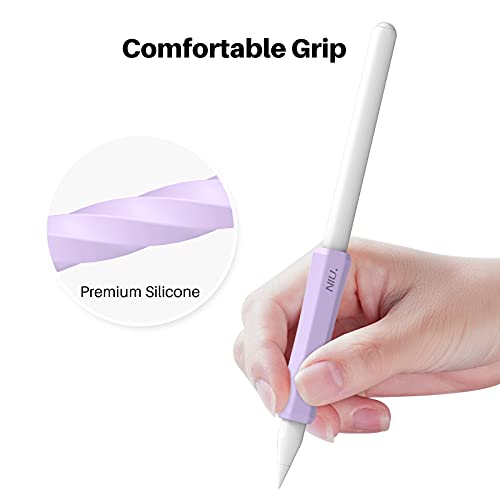 NIUTRENDZ 3 Pack Apple Pencil Grip Silicone Case Accessories Cover Ergonomic Design Sleeve Compatible with Magnetic Charging and Double Tap (Apple Pencil 2nd Generation, White + Purple + Pink)