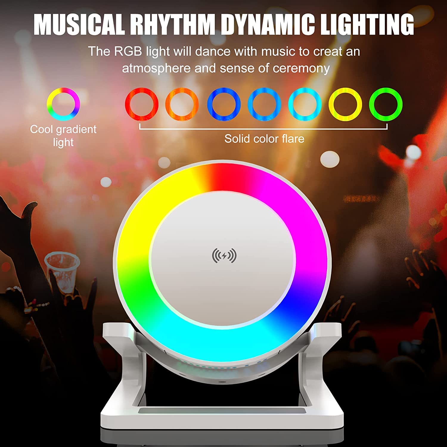 Cell Phone Wireless Charging with Bluetooth Speaker LED Colorful Night Light,Bedside Lamp with Phone Stand 15W Charger for iPhone 14 13 12 11 Pro Max XR XS Plus Samsung Galaxy S21 S20 Note 20 10 etc