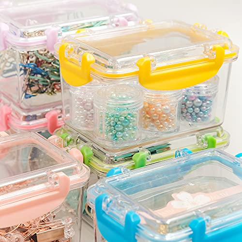Small Plastic Box, Stackable Mini Plastic Storage Box with Lid, Clear Plastic Organizer Container for Jewelry Beads Small Crafts Items Accessories - 6 Pack