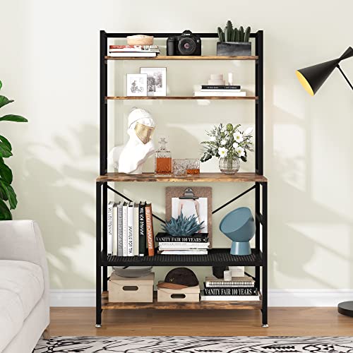 Moan Kitchen Baker’s Rack with Shelves, Microwave Stand 6-Tier Shelf with Storage (Rustic Brown)