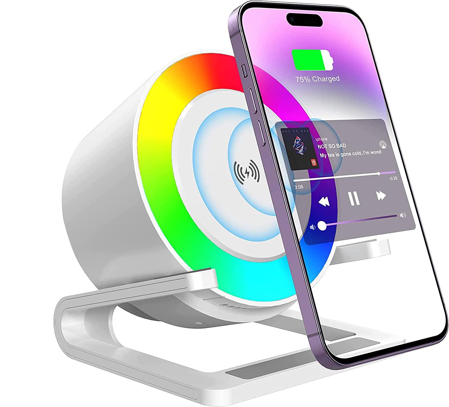 Cell Phone Wireless Charging with Bluetooth Speaker LED Colorful Night Light,Bedside Lamp with Phone Stand 15W Charger for iPhone 14 13 12 11 Pro Max XR XS Plus Samsung Galaxy S21 S20 Note 20 10 etc