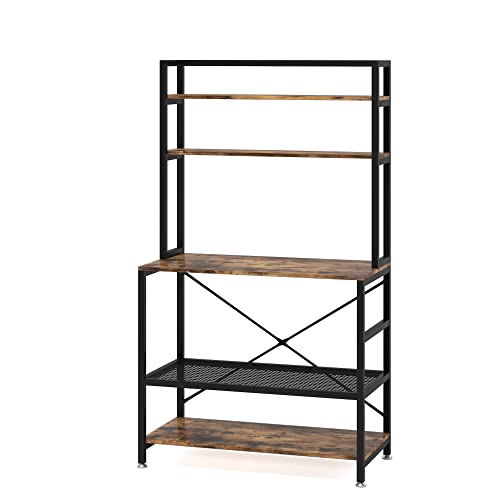 Moan Kitchen Baker’s Rack with Shelves, Microwave Stand 6-Tier Shelf with Storage (Rustic Brown)