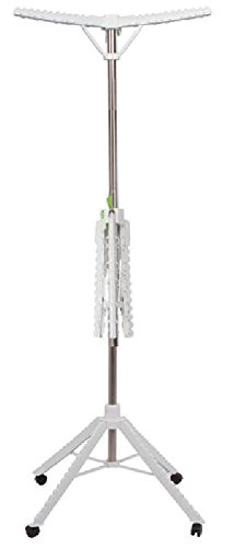 GO2 Drying Rack 2-Tier 60 Garments Plus 60 Clips, 50lbs Load Capacity, Foldable, Stainless Steel, Sturdy 4 Legs with Wheels (White)