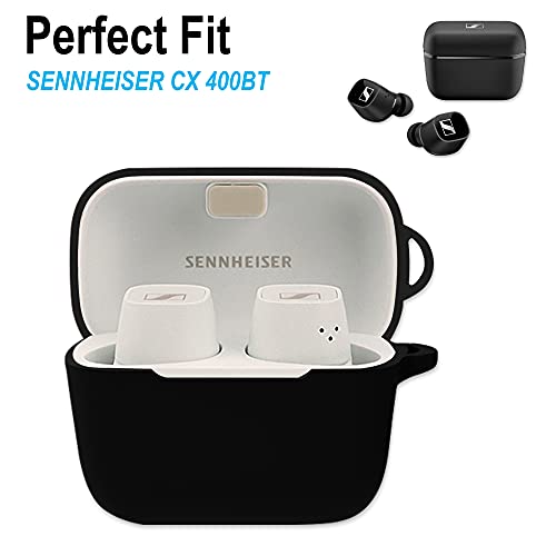 Geiomoo Silicone Carrying Cover Compatible with Sennheiser CX 400BT, Portable Shockproof Case with Carabiner (Black)