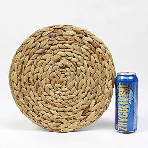 Casaphoria 4 Pack 11.8 inch Natural Hand-Woven Water Hyacinth Placemats,Large Round Braided Rattan Tablemats for Dining Table,Heat Resistant Non-Slip Weave Placemats Handmade