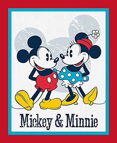 Mickey & Minnie Mouse Retro Cotton Fabric Panel (Great for Quilting, Sewing, Craft Projects, a Child's Quilt & More) 44" x 35" Wide