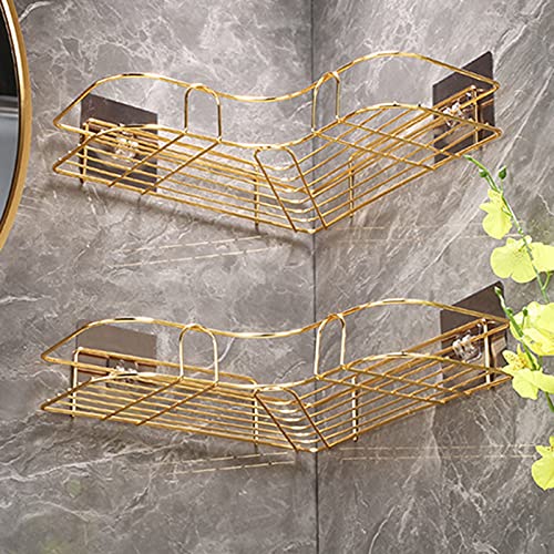 YZPFSD 2-Pack Shower Caddy Shelf, Suction Tray, Steel Storage Organizer for Bathroom,Kitchen,Laundry - Razor,Shampoo Holder Organizer,No Drilling Adhesive Only for 90 Degrees Right Angle,Gold