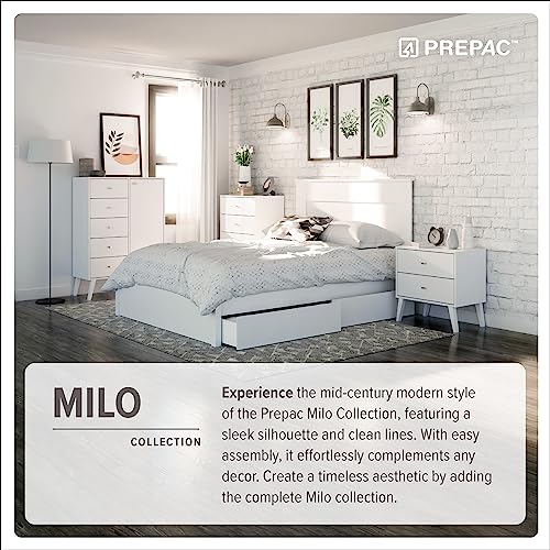 Prepac Milo Mid-Century Modern Bookcase with Six Shelves, Two Doors, and Brushed Brass-Finished Knobs