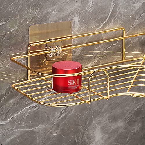 YZPFSD 2-Pack Shower Caddy Shelf, Suction Tray, Steel Storage Organizer for Bathroom,Kitchen,Laundry - Razor,Shampoo Holder Organizer,No Drilling Adhesive Only for 90 Degrees Right Angle,Gold