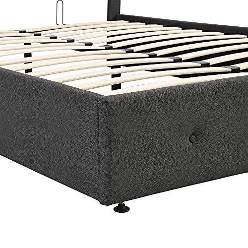 Lift Up Bed with Storage, Platform Bed Frame Full Size with Headboard, Lift Up Storage Bed with, Full Upholstered Bed with Hydraulic Storage System, Grey(Button-Tufted)