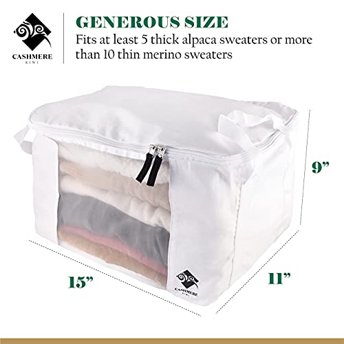 Moth Protection Sweater Storage for Closet β 2 Large Cotton Garment Bags, 30 Cedar Rings, & Mesh Window for Cashmere Sweaters β Wool & Cotton Sweater Organizer by Cashmere Kiwi, 15 x 11 x 9 In