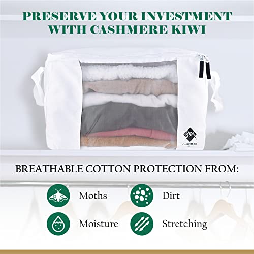 Moth Protection Sweater Storage for Closet β 2 Large Cotton Garment Bags, 30 Cedar Rings, & Mesh Window for Cashmere Sweaters β Wool & Cotton Sweater Organizer by Cashmere Kiwi, 15 x 11 x 9 In
