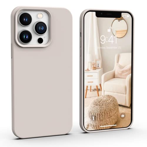 IceSword iPhone 13 Pro Max Case Stone, Cute Liquid Silicone Slim Protective Phone Case, Soft Anti-Scratch Microfiber Lining, Matte Light Beige, Tan, Cream, Warm Sand Pearl Cute, 6.7inch 13PM- Stone