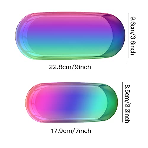 2 Pcs Metal Serving Trays, Rainbow Decorative Tray Jewelry Tray Dish Plate Tea Fruit Trays Cosmetic Organizer Storage Display Tray for Perfume Candle, Kitchen Bathroom Vanity Counter (Mix 3)