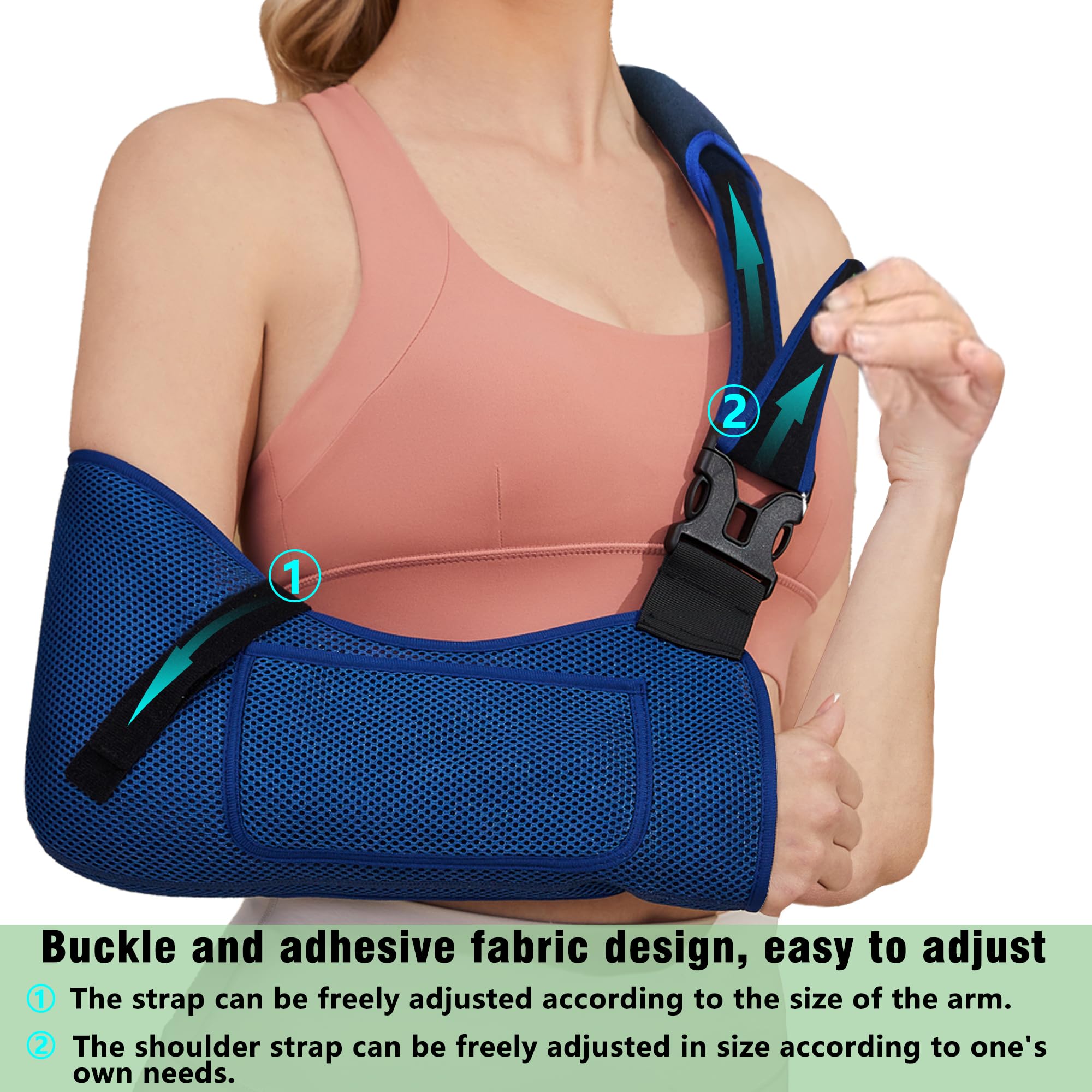 KONSEDIK Arm Shoulder Sling,Breathable Medical Sling with Shoulder Pad,support for Women and Men Rotator Cuff Injury,Left or Right Arm,Elbow,Clavicle Fracture Post-Surgery(Blue, Medium)
