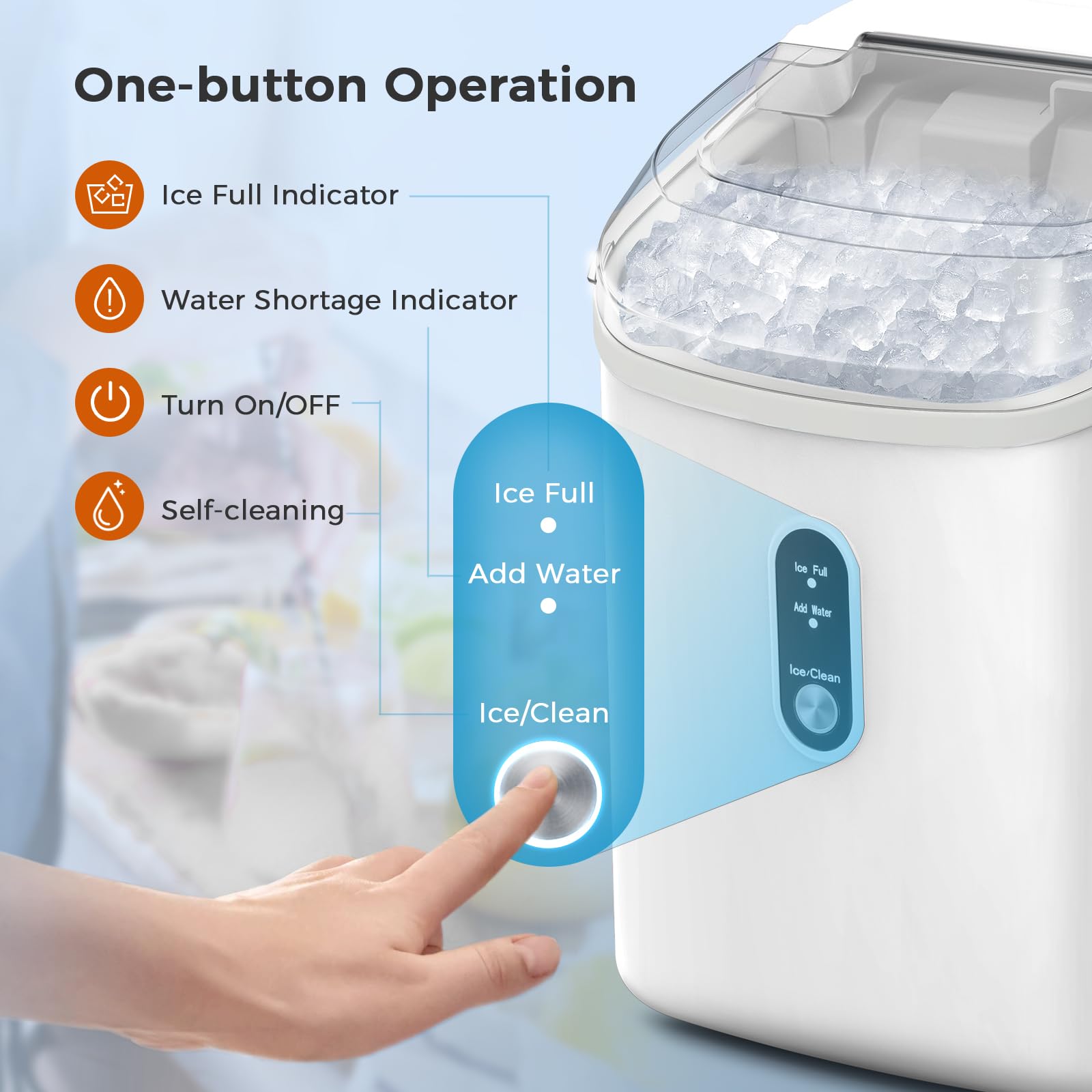 AGLUCKY Nugget Ice Maker Countertop, Portable Pebble Ice Maker Machine with Self-Cleaning Function,35lbs/24H,One-Click Operation,Pellet Ice Maker for Home/Kitchen/Office(White)