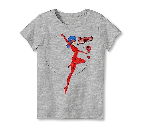 Miraculous Ladybug Girls T-Shirts 2-Pack, Ladybug Cat Noir Rena Rouge Short Sleeve Tees 2-Pack Bundle Set for Girls (Red/Grey, Size 4/5)