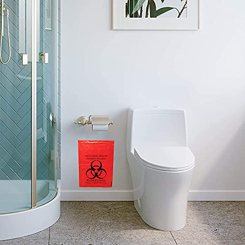 Seadasyoon 100pcs 9x13in/23x33cm Stick-On Biohazard Infectious Red Waste Bags