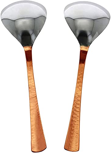 FIKIMOS Indian Handmade Stainless Steel & Copper Serving Spoon Set - Genuine Copper Dinnerware Serving Spoon Pieces Set Of 2