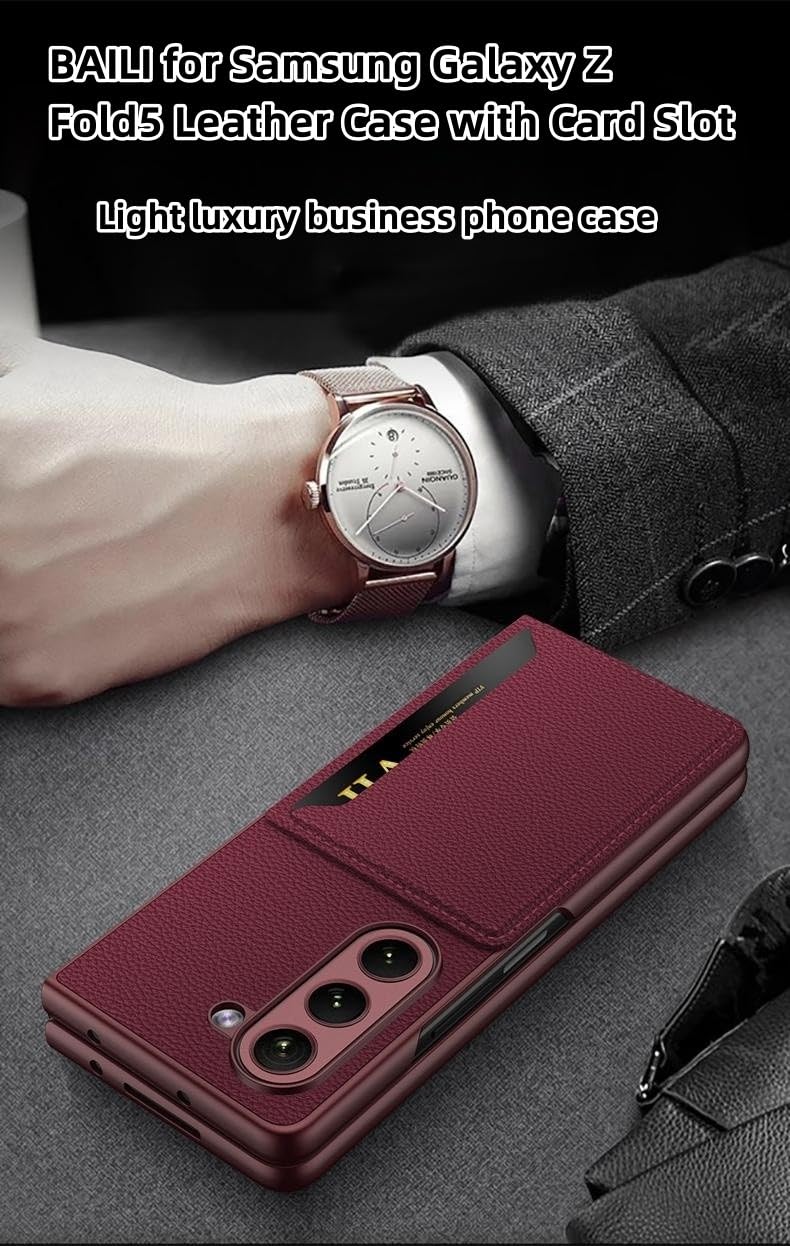 BAILI for Samsung Galaxy Z Fold5 Leather Wallet Case,Galaxy Z Fold 5 Case with Card Slots,Galaxy Z Fold 5 Case with Card Holder,Military Grade Drop Protective Cover for Fold5-Wine Red