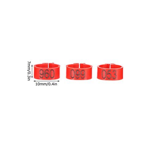 Astibym Bird Clip, 100Pcs Plastic Pigeons Identify Reusable Easy to Use Pigeons Leg Bands 001β100 Numbered for Parrots(10mm red with Word Ring)