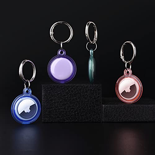 AirTags Case, AIRSPO 4 Pack Airtag Finder Protective Cover Clear TPU Waterproof Anti-Scratch Apple AirTags Holders with Keychain(Purple+Pink+Green+Blue