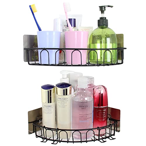 Casaphoria Bathroom Corner Suction Cup Adhesive Black Shower Shelves Caddy Organizer Shelf Hanging Wall Mount Bathroom Corner Shelf No Drilling(2-Pack)