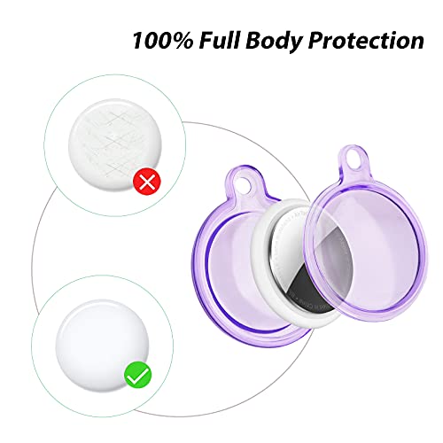 AirTags Case, AIRSPO 4 Pack Airtag Finder Protective Cover Clear TPU Waterproof Anti-Scratch Apple AirTags Holders with Keychain(Purple+Pink+Green+Blue
