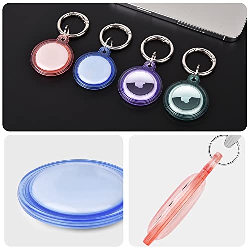 AirTags Case, AIRSPO 4 Pack Airtag Finder Protective Cover Clear TPU Waterproof Anti-Scratch Apple AirTags Holders with Keychain(Purple+Pink+Green+Blue