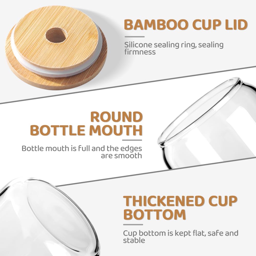 La Llareta 4 Pcs Drinking Glass with Lids and Straw, 540ml Iced Coffee Cups, Shaped Beer Glasses Cups, with 2 Straw Brushes, for Cola, Smoothies, Cocktails, Soda