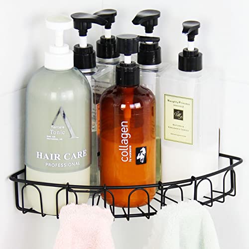 Casaphoria Bathroom Corner Suction Cup Adhesive Black Shower Shelves Caddy Organizer Shelf Hanging Wall Mount Bathroom Corner Shelf No Drilling(2-Pack)