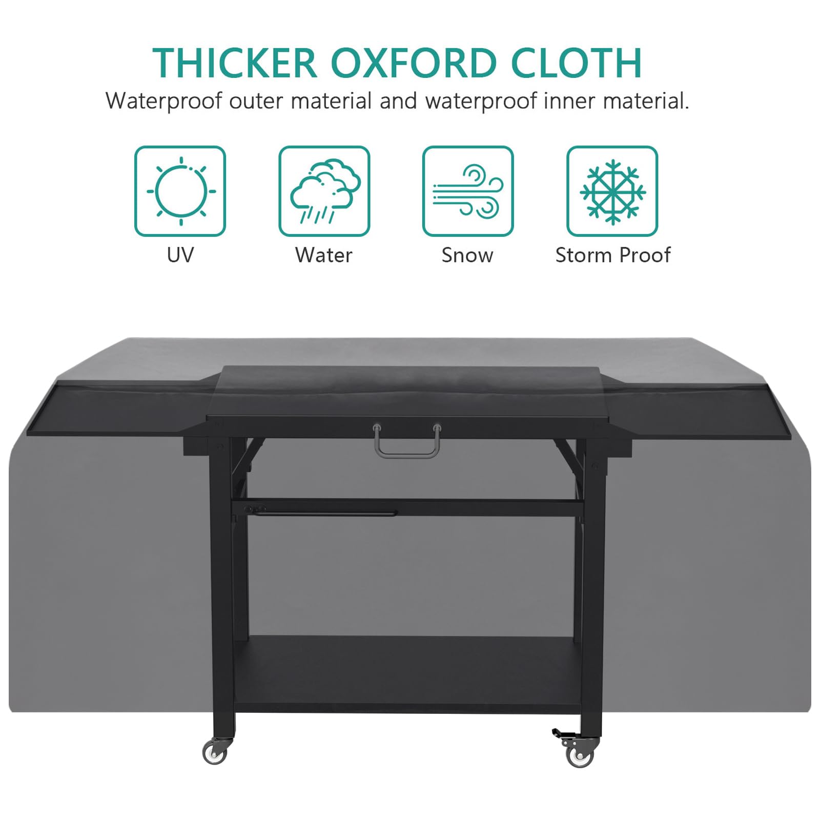 Upgrade Foldable Dining Cart Table, Movable Flattop Grill Cart Stand for Blackstone, Weber, Ninja, Portable BBQ Grill, Outdoor Pizza Oven and Other Grill Grddle, Grill Table Cart for Outside Camping