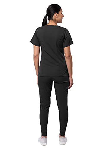 Adar Pro Flawless Plus Scrub Set for Women - Elevated V-Neck Top & Jogger Scrub Pants - P9600 - Black - M
