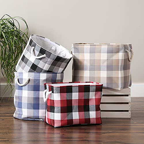 DII Buffalo Check Storage Collection Collapsible Bin with Handles, Medium Rectangle, 16x10x12, Tri Color Cardinal Red