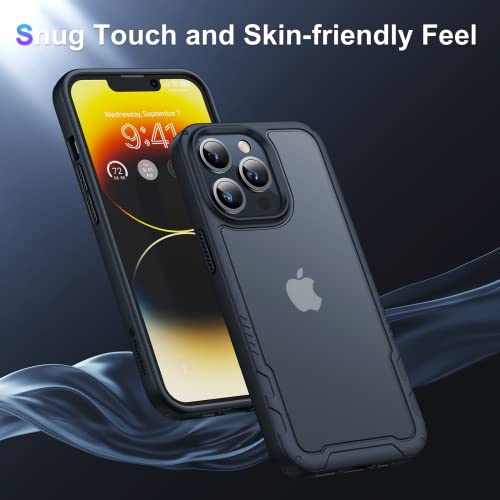 Humixx Shockproof for iPhone 13 Pro Case, [10 FT Military Drop Protection] [Snug Touch] Translucent Matte Hard PC Back with Protective Airbag, Slim Case for iPhone 13 Pro Case 6.1 Inch, Mystery Black