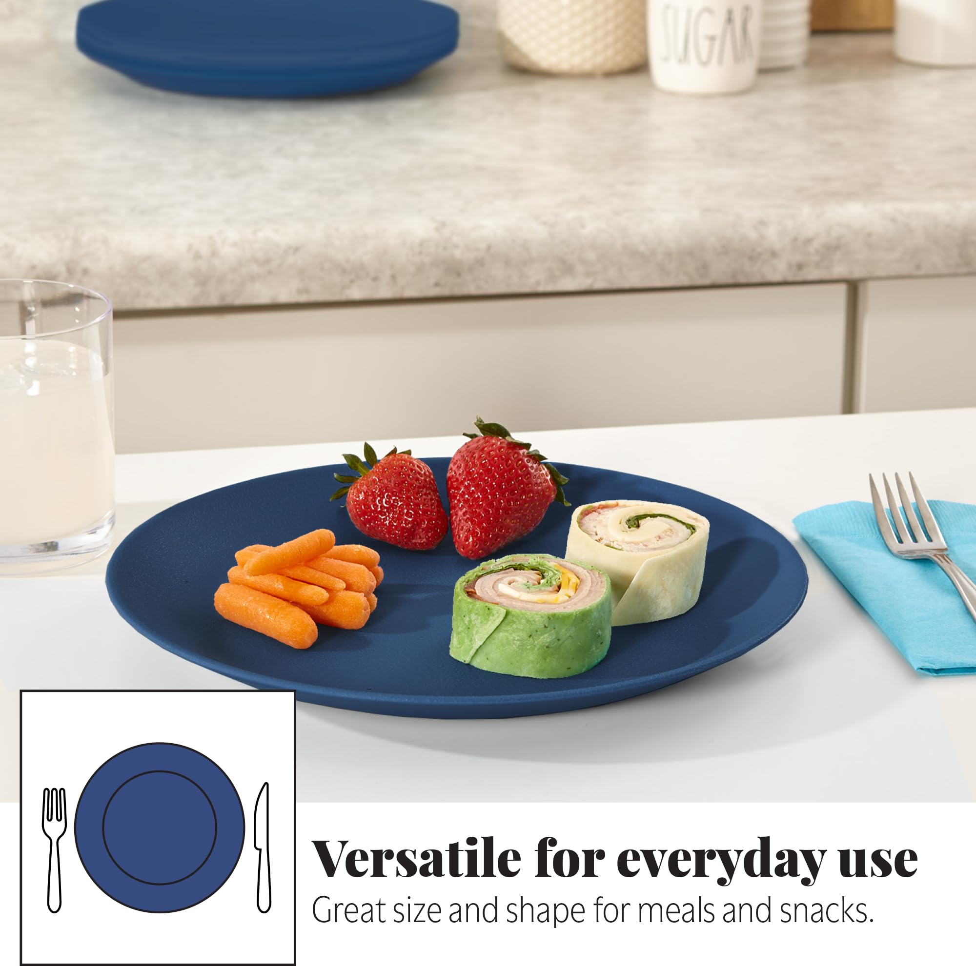 US Acrylic Everest Ultra-Durable Plastic 10 inch Dinner Plates in Midnight Blue | Set of 6 Reusable, BPA-Free, Made in the USA, Dishwasher Safe Dinnerware