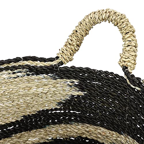 Deco 79 Seagrass Handmade Two Toned Storage Basket with Handles, Set of 3 18", 17", 16"H, Black