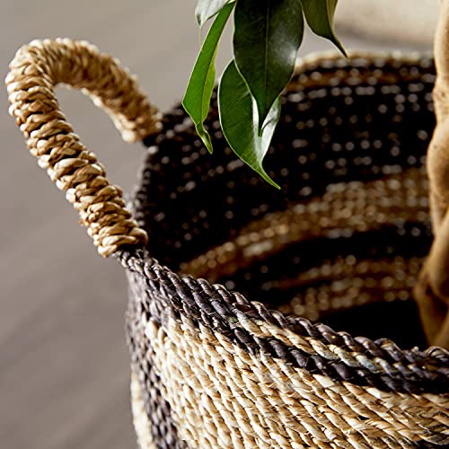 Deco 79 Seagrass Handmade Two Toned Storage Basket with Handles, Set of 3 18", 17", 16"H, Black