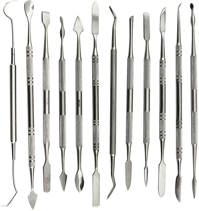 Naajop 12 Pcs Wax Carving Knife Tool kit Pottery Sculpture Modeling DIY Wax Carvers Set Metal Spatula Dental Cleaning Tools Clay Sculpting Tool Sets