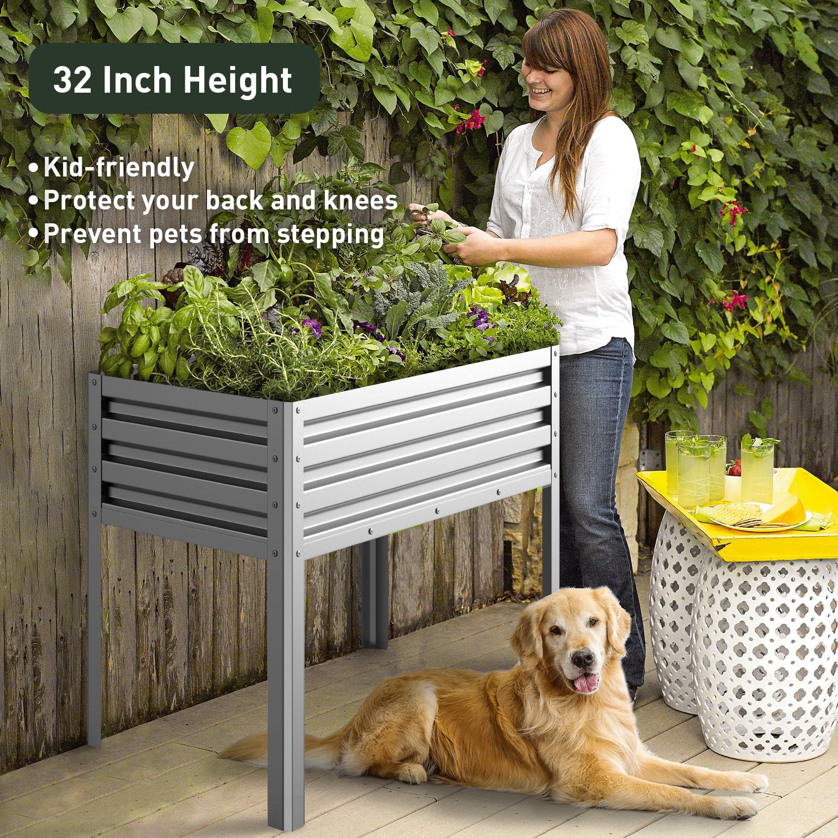 mestyl Galvanized Raised Garden Bed Outdoor for Vegetables Flowers Herb, 48 X 24 X 32in Elevated Metal Planter with Legs, Metal Garden Box for Gardening Backyard, Easy Assembly, Silver