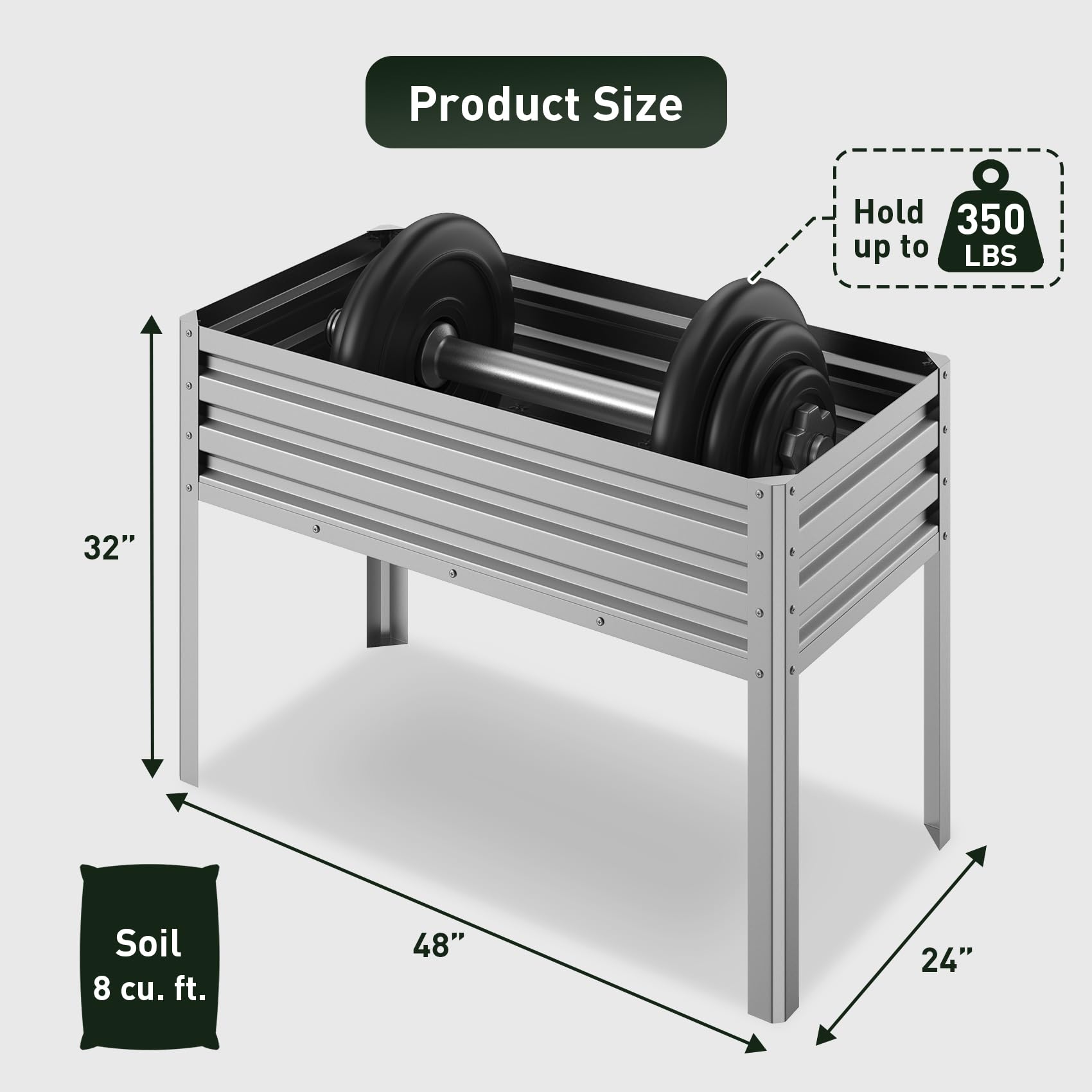 mestyl Galvanized Raised Garden Bed Outdoor for Vegetables Flowers Herb, 48 X 24 X 32in Elevated Metal Planter with Legs, Metal Garden Box for Gardening Backyard, Easy Assembly, Silver