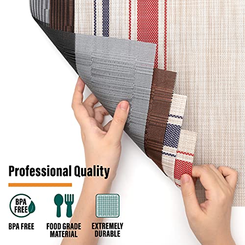 Winknowl Placemats, Set of 8 Heat Resistant Stain Resistant Non-Slip Woven Vinyl Insulation Placemats, Washable Durable Elegant Table Mats for Dining (Beige Blue)