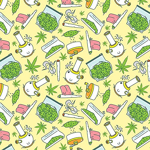 Green Card Greetings Gift Wrapping Paper Sheet, Colorful Hemp Theme, Pipe, Joint Pattern, 2 Sheets - 15 sq. ft. total