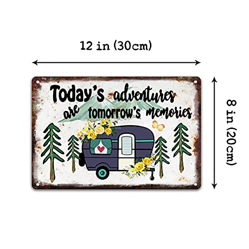 OCCdesign Rustic Camper Metal Tin Decor Sign Home RV Camper Accessories Wall Décor Gift Idea for Friend Family Motorhomes/Farmhouse RV Camping-today's adventures-M018