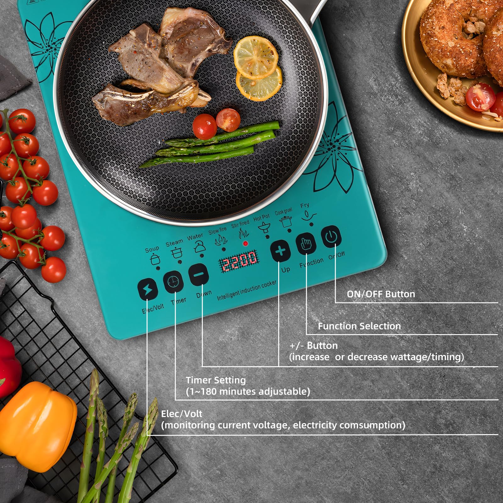 TYEMUI 2200W Induction Hot Plate,Portable Electric Cooktop Single Burner High Power Electrical Hot Plates for Cooking in Dorm, Apartments, Home 110V-120V