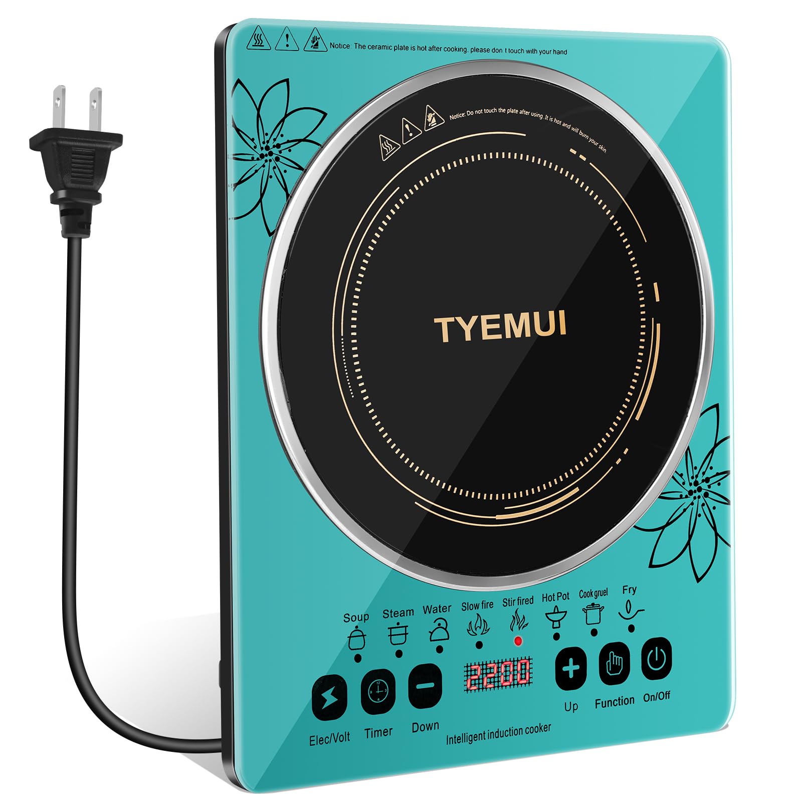 TYEMUI 2200W Induction Hot Plate,Portable Electric Cooktop Single Burner High Power Electrical Hot Plates for Cooking in Dorm, Apartments, Home 110V-120V