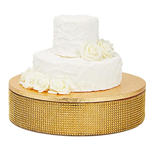 2 Piece Gold Wedding Cake Stand with Rhinestones and 16 Inch Cake Drum for Birthday and Banquets