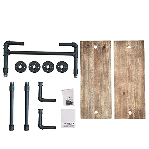 Industrial Pipe Shelf,20in Metal Towel Racks for Bathroom,2-Layer Industrial Pipe Floating Shelves Shelving,Rustic Wood Wall Mount Shelf with Towel Bar,Iron Towel Holder